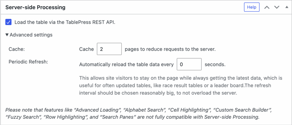 Server-side Processing · TablePress