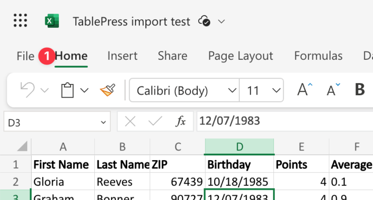 How to import tables from Microsoft Excel Online (Office 365) · TablePress