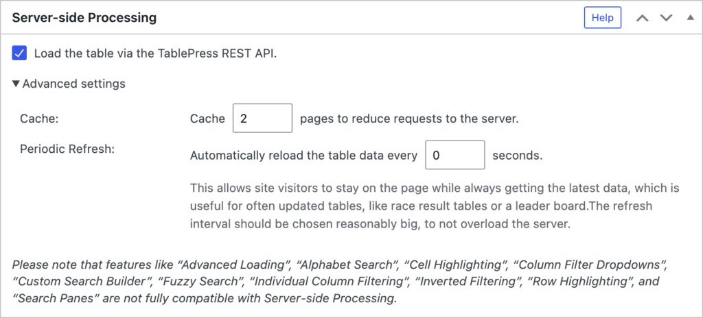 Server Side Processing · Tablepress